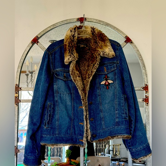 Fabio | Jackets & Coats | Vintage Fabio Denim Jean Jacket Faux Fur ...